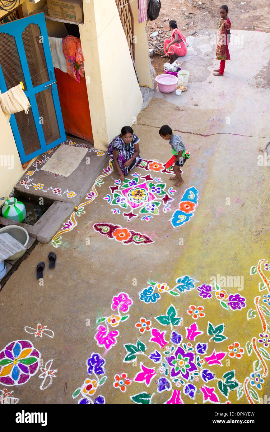 Indian village street rangoli designs hi-res stock photography and ...