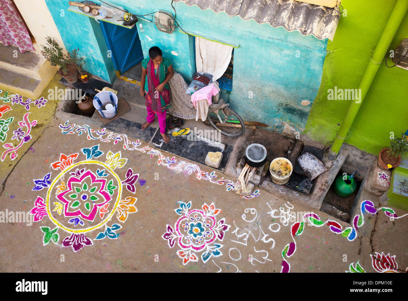 Indian village street rangoli designs hi-res stock photography and ...