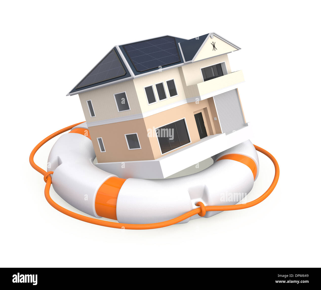 House on a lifebuoy, concept of home insurance Stock Photo - Alamy