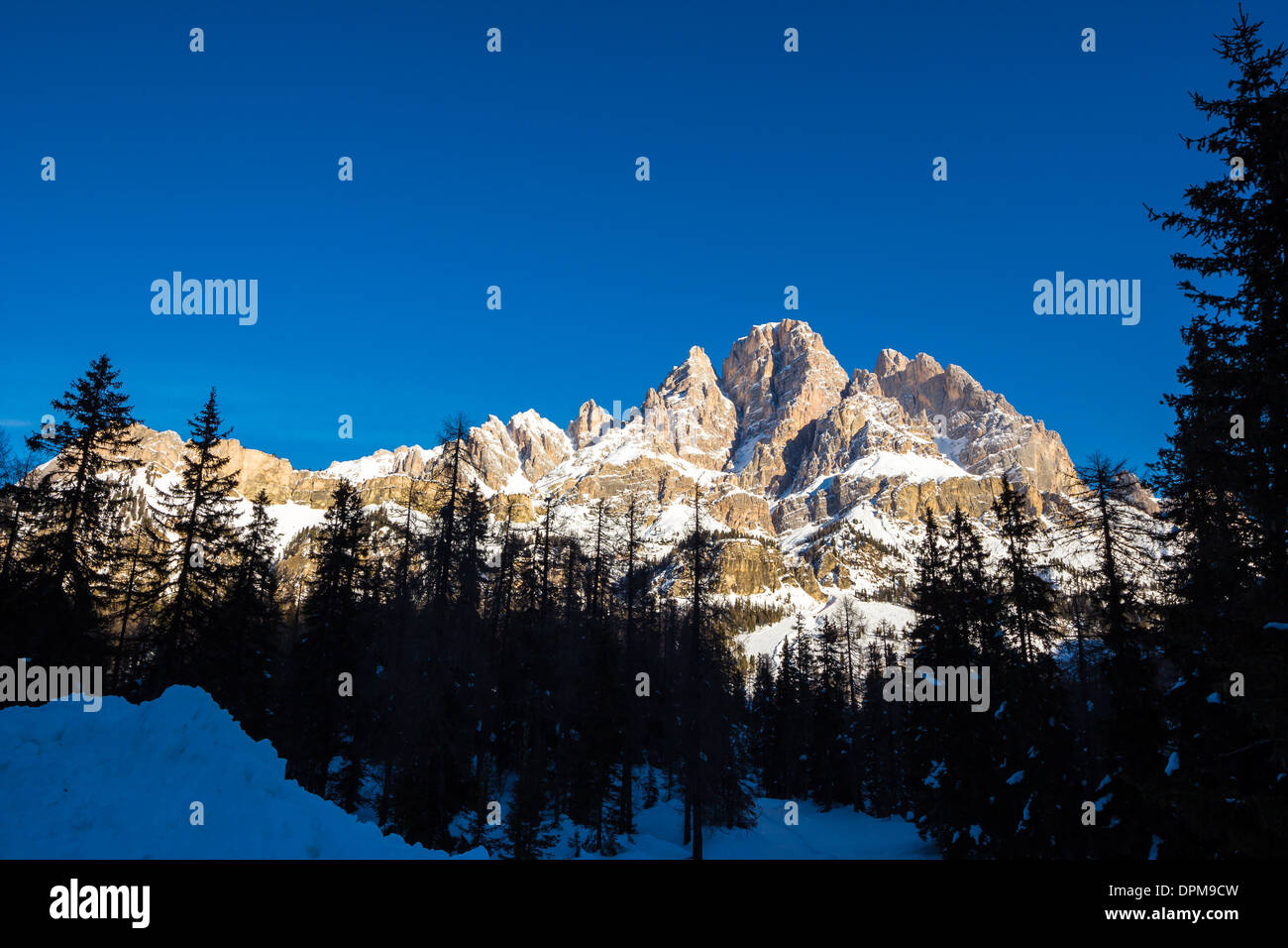 a view of Mount Cristallo from Faloria skiing station in a morning in ...