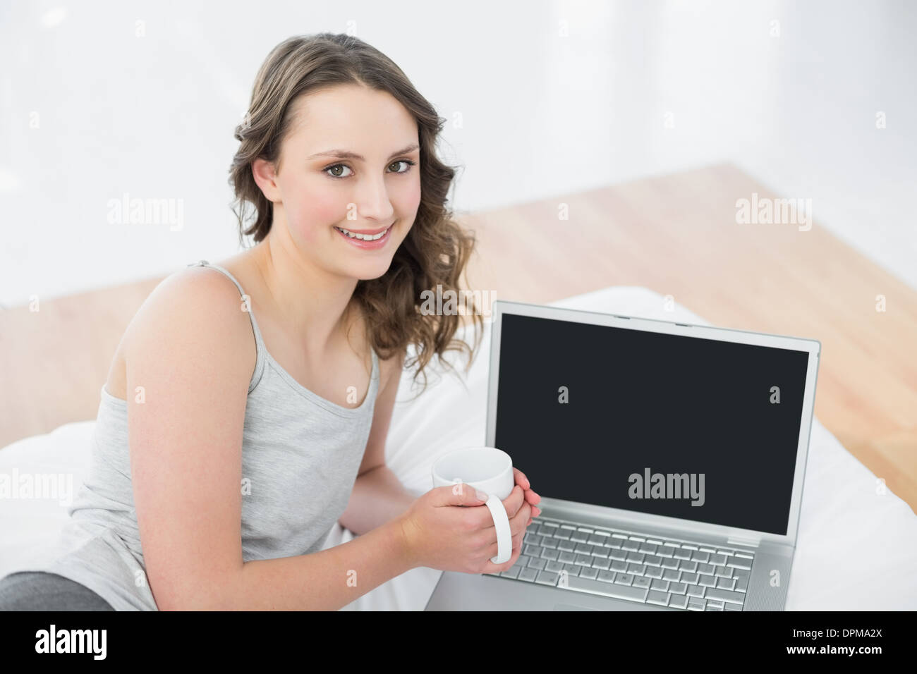 Girl home coffee laptop hi-res stock photography and images - Alamy