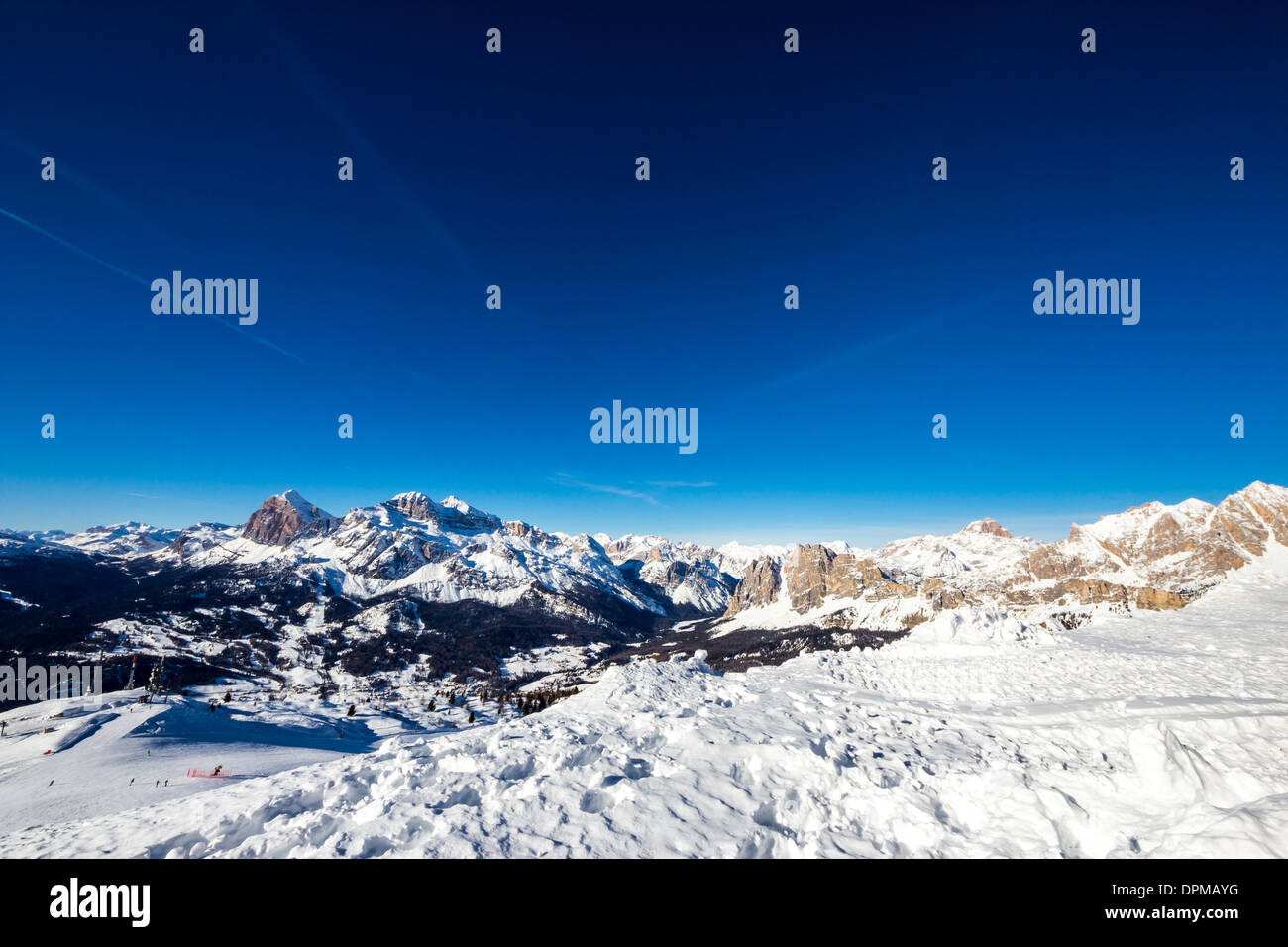 A view of the group of Tofane and mount Cristallo above the valley of ...