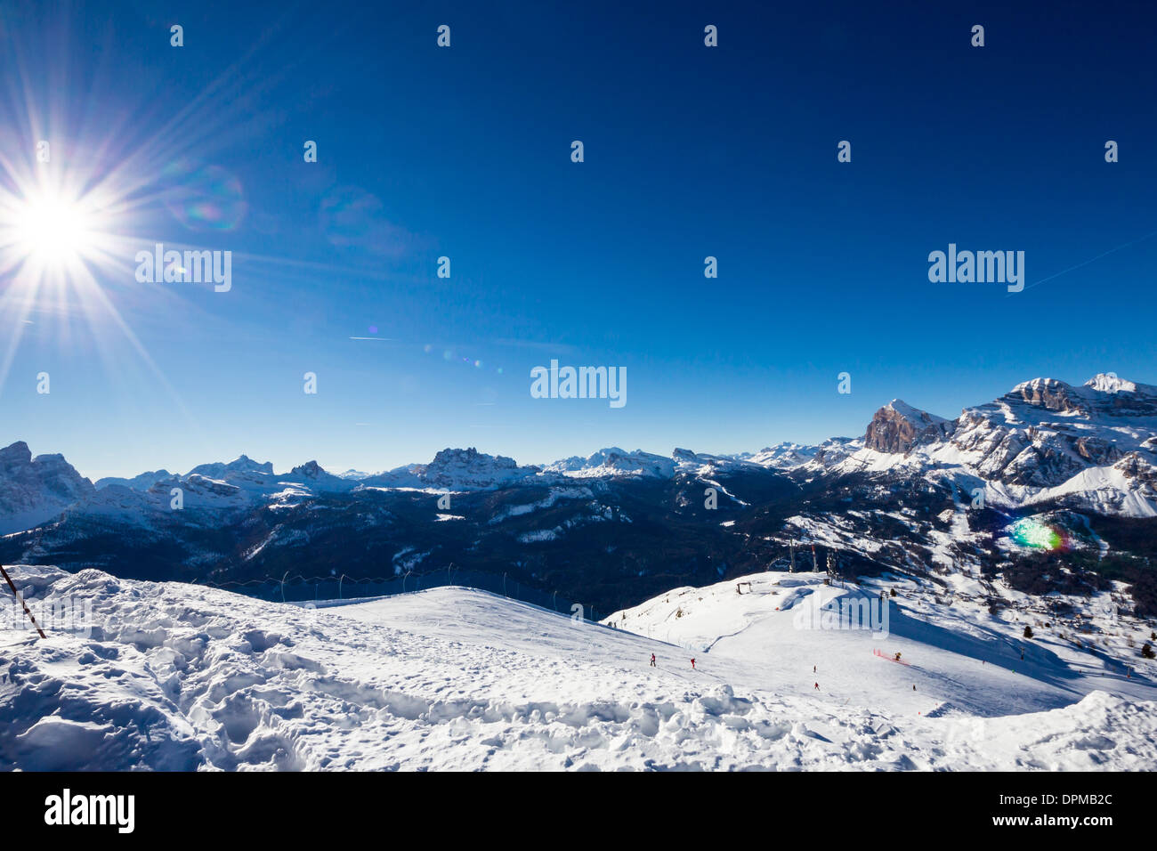 A view of the group of Tofane and mount Cristallo above the valley of ...
