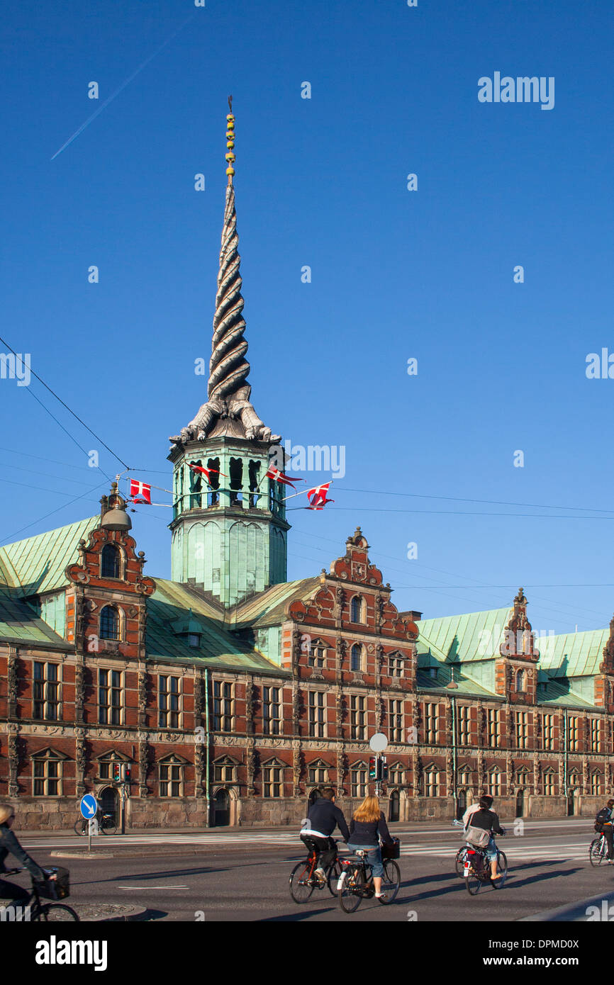 Former Stock Exchange Building with Danish flags flying from the dragon ...