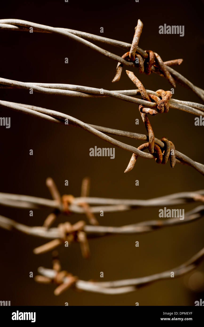 rusty barbed wire on the dark background Stock Photo - Alamy