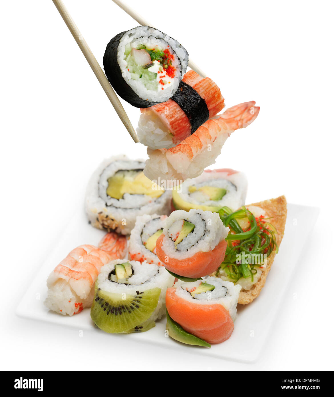 Sushi Assortment On White Background Stock Photo - Alamy