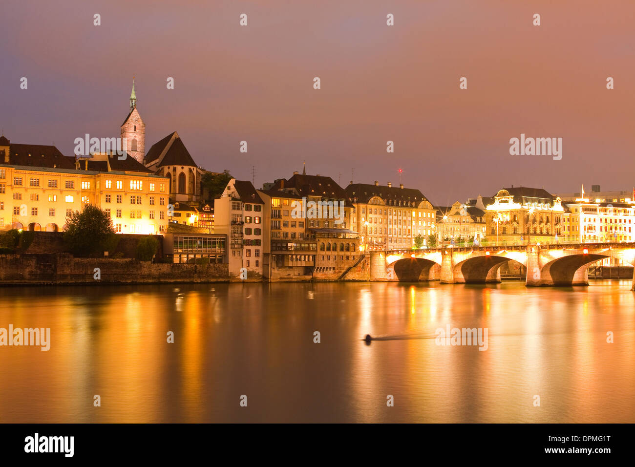 The city of Basel lit up at night Stock Photo - Alamy