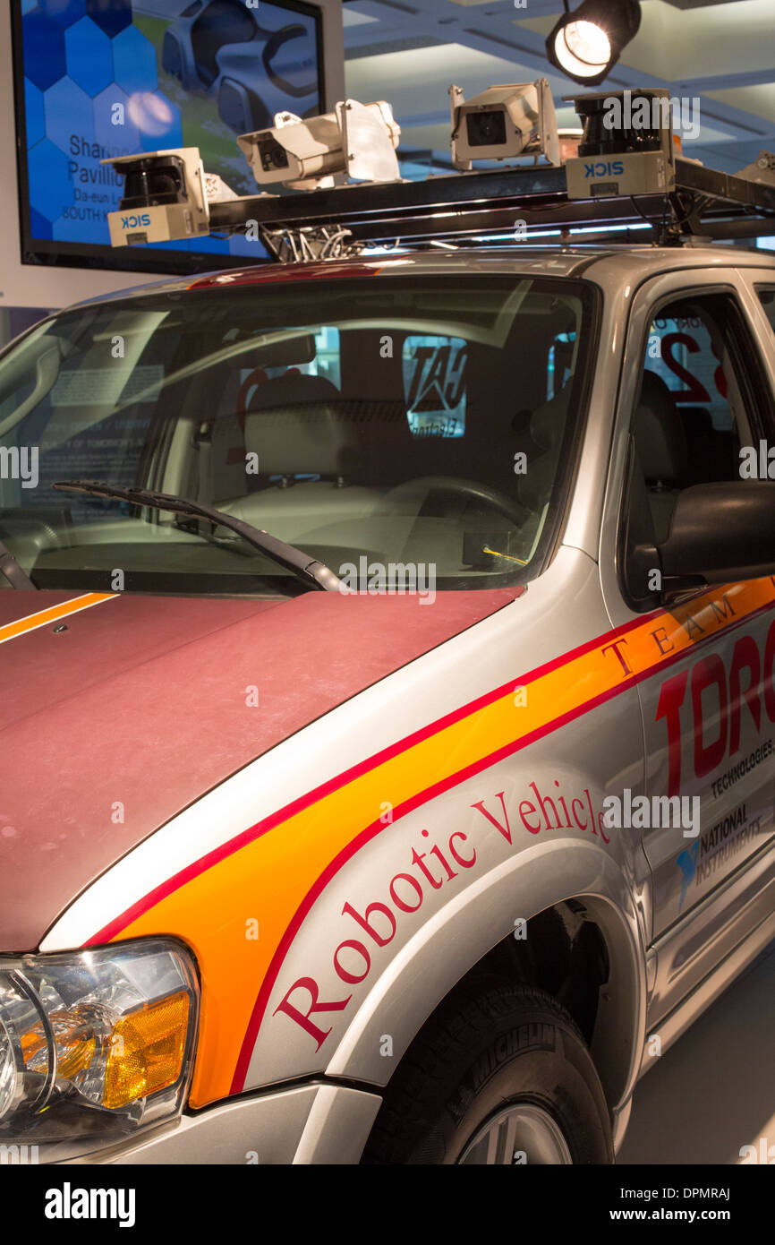 An early robotic vehicle on display at the North American International ...