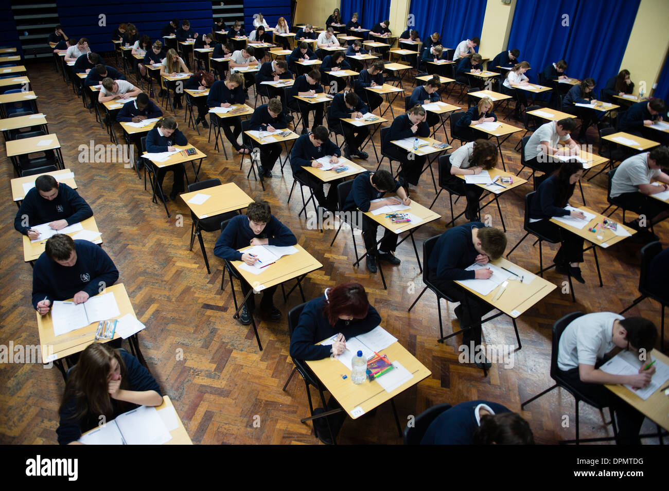 Welsh teenage GCSE school pupils sitting exams in a school hall Stock ...