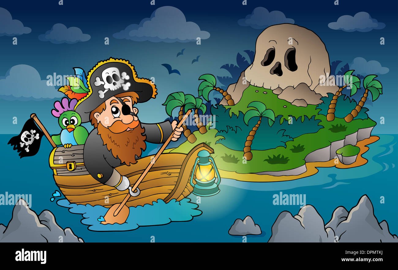 Theme with pirate skull island 3 - picture illustration Stock Photo - Alamy