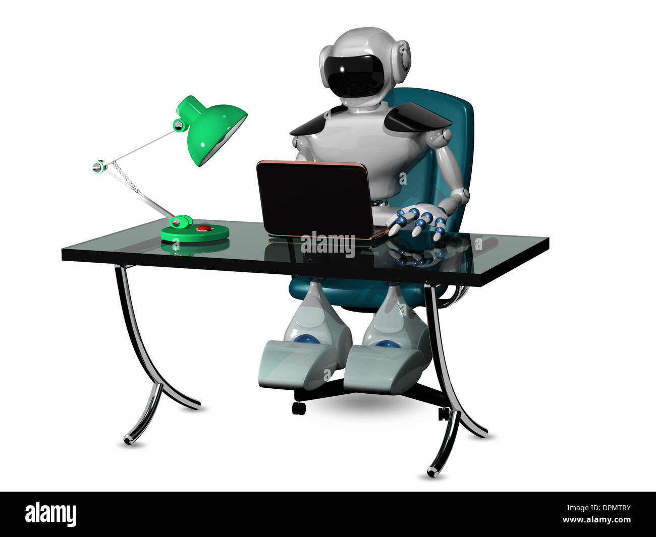 3d abstract illustration of a robot at the table Stock Photo - Alamy