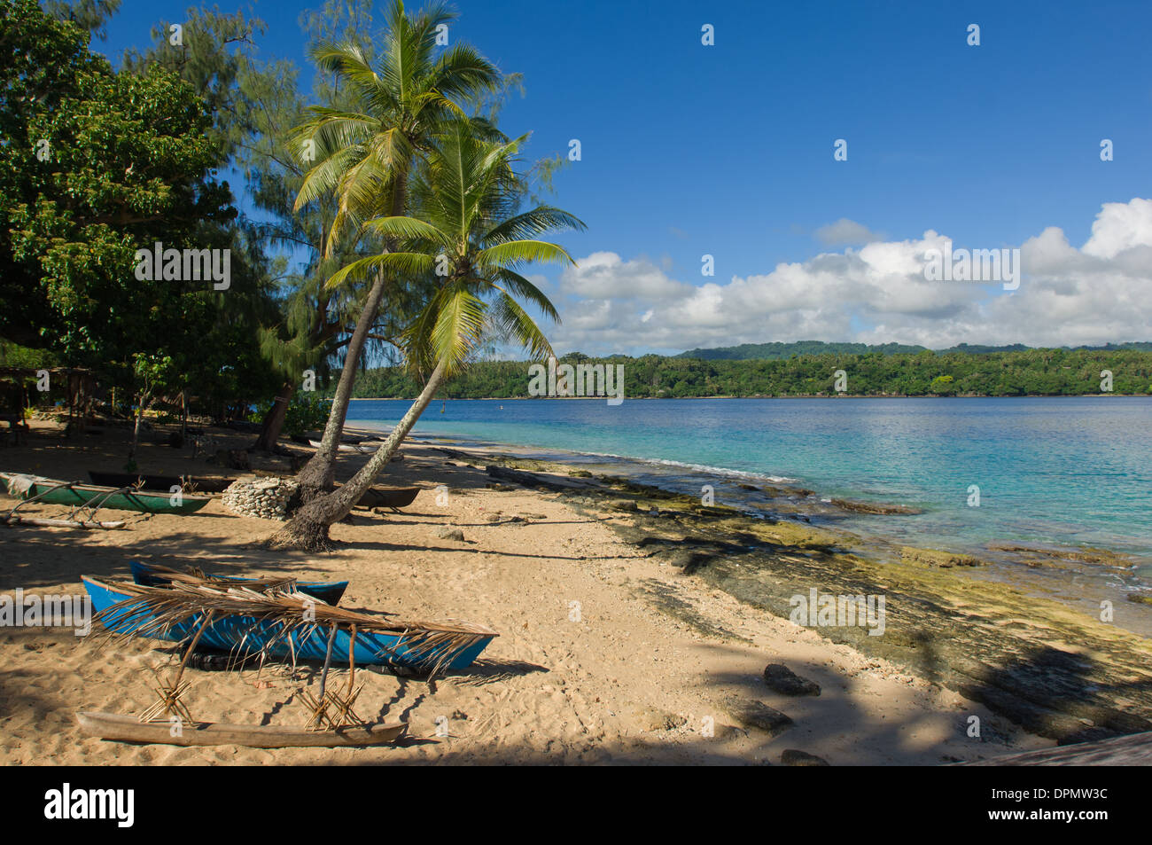 Outrigger canoe on the beach of Wala island, off the island of Male ...