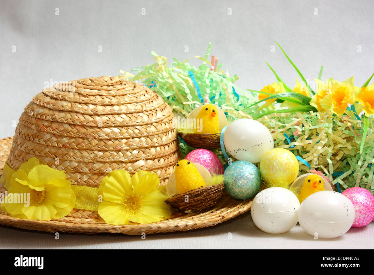 An image showing the concept of Easter with a straw bonnet surrounded ...