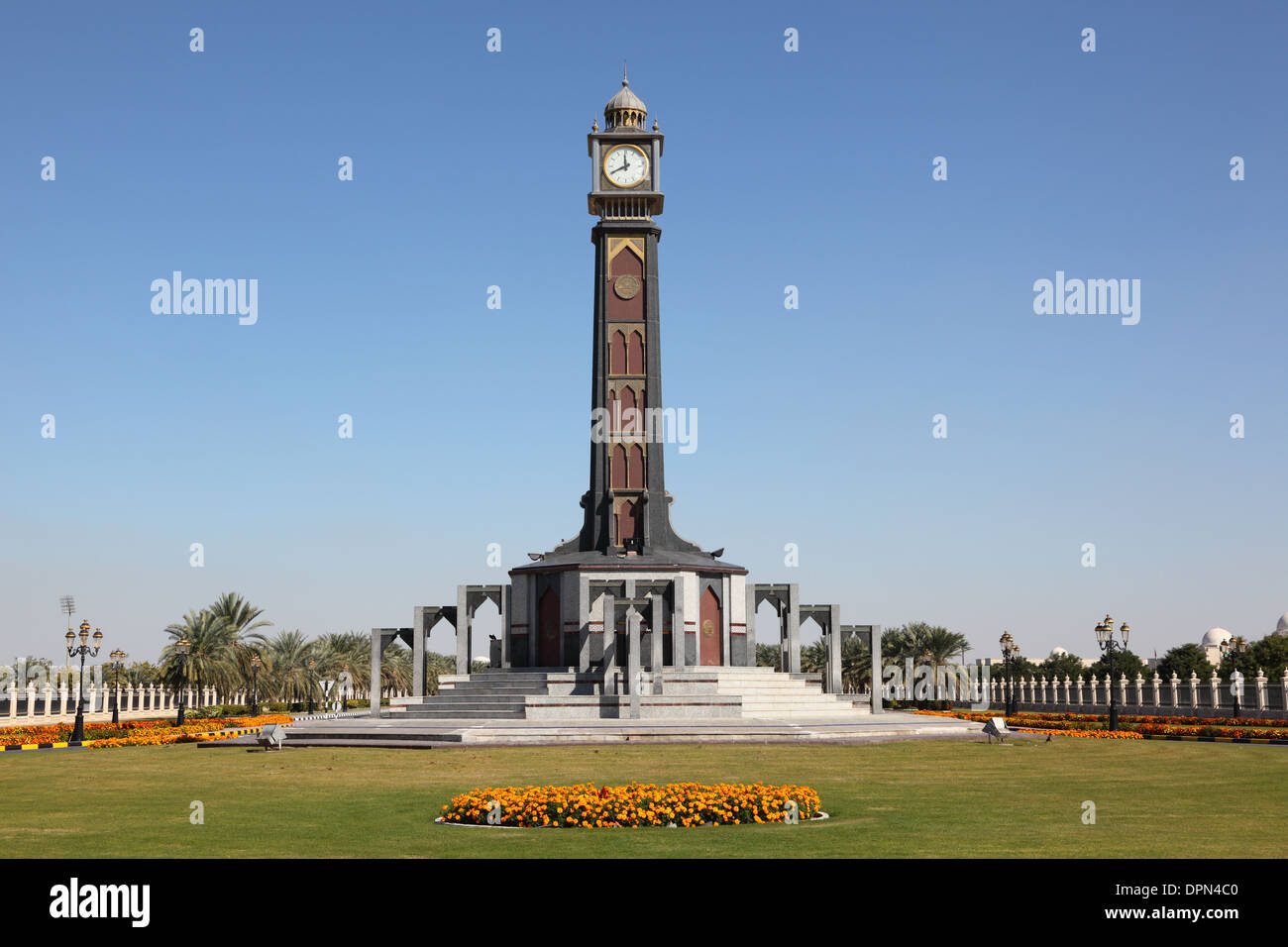 Clock tower at the University of Sharjah, United Arab Emirates Stock ...