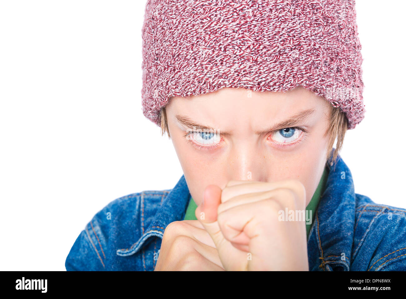 ready to fight portrait of a male teenager with red toque Stock Photo ...