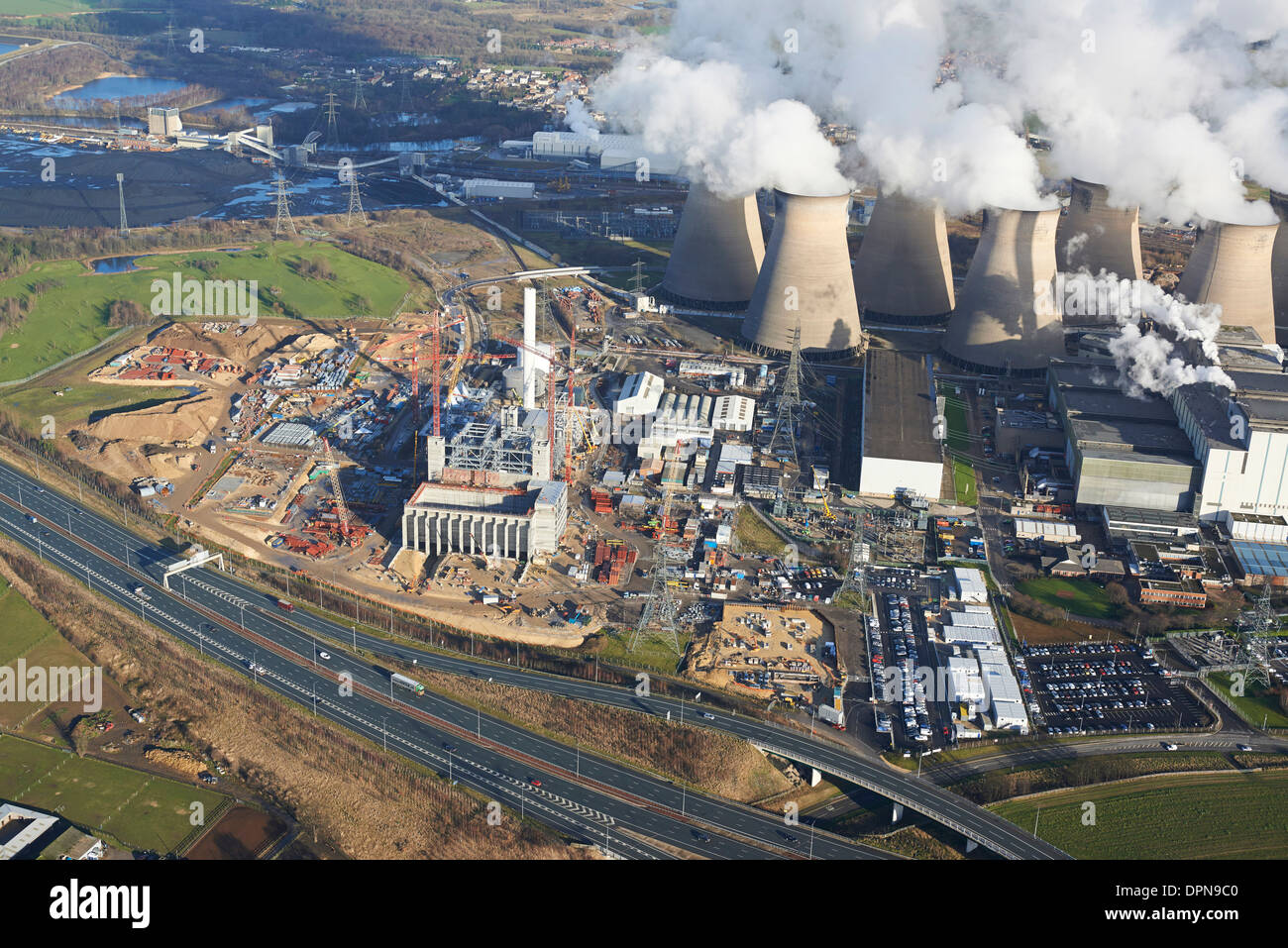 An aerial view of Ferrybridge Power Station,West Yorkshire, UK, showing ...