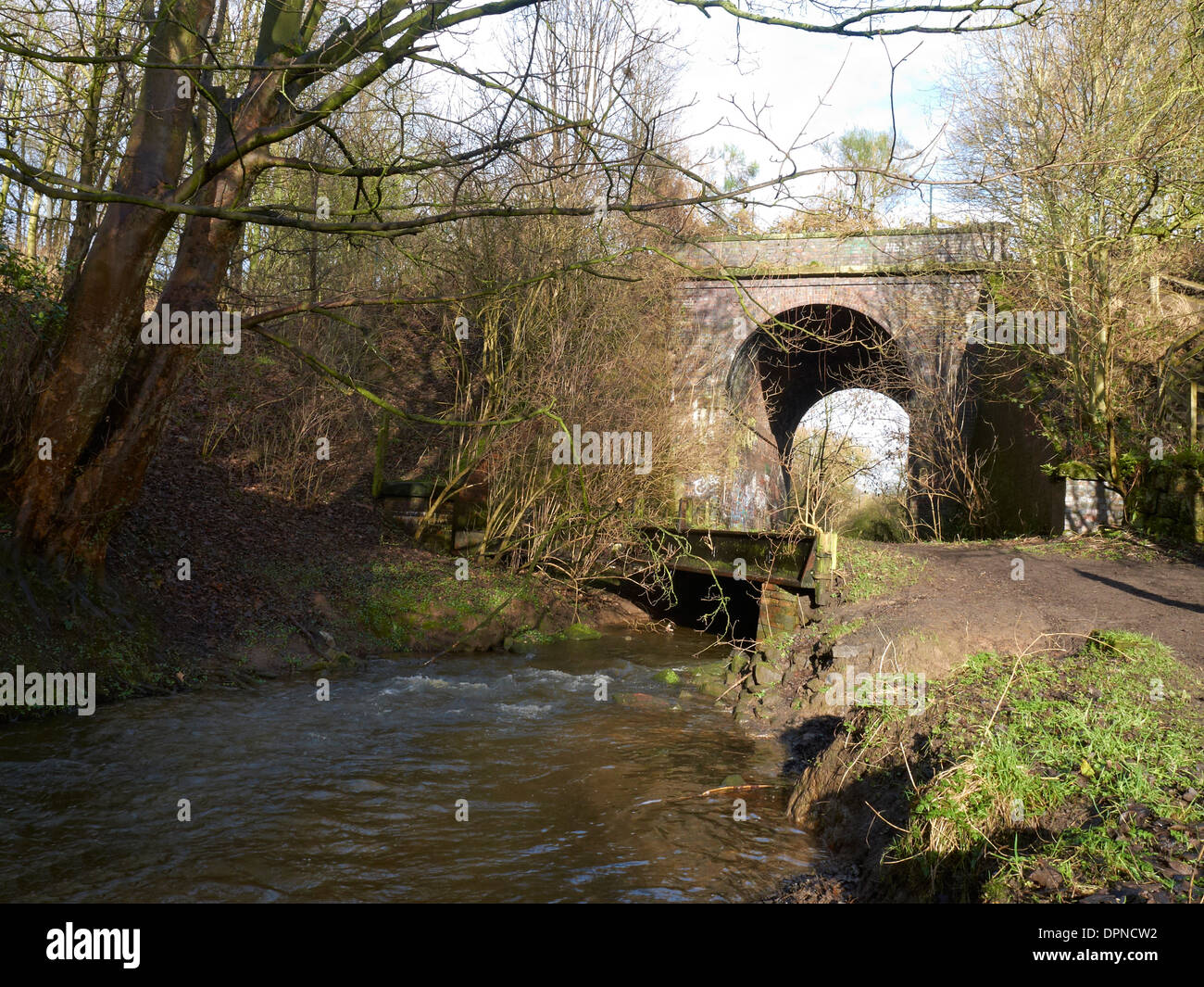 Arch over former salt line railway, now public footpath in Cheshire UK ...