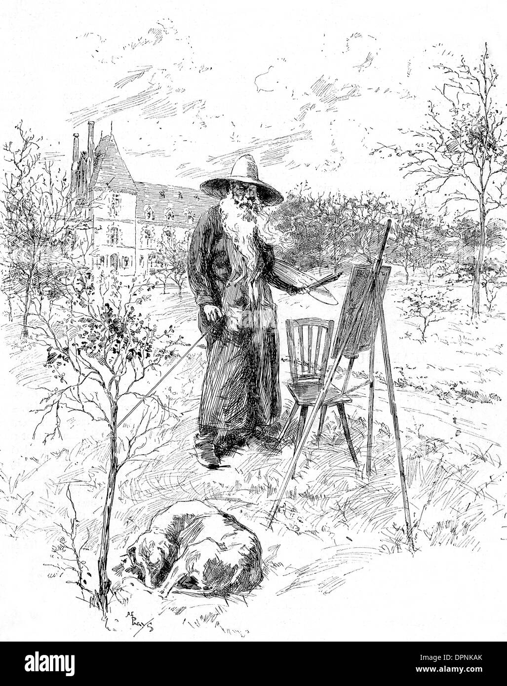 Ernest Meissonier, French artist, painting outdoors Stock Photo - Alamy