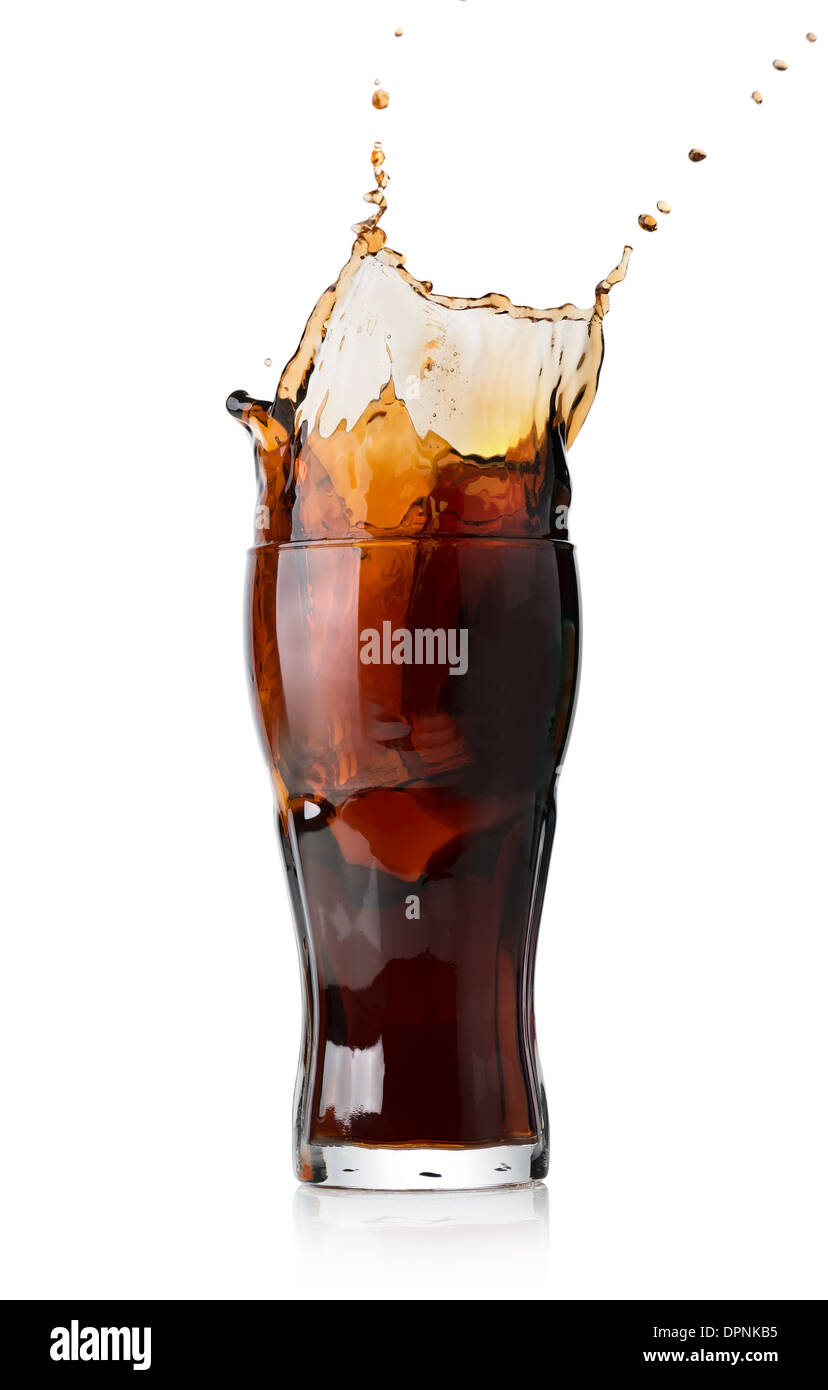 Splash of cola in glass isolated on white Stock Photo - Alamy