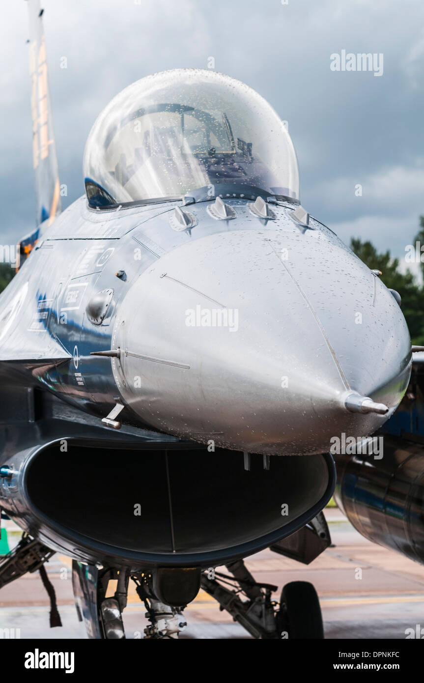 Closeup of the front nose and cockpit of an F16 fighter aircraft Stock ...