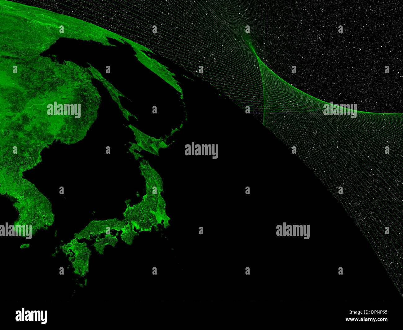 Technology concept with Japanese islands on planet Earth viewed from ...