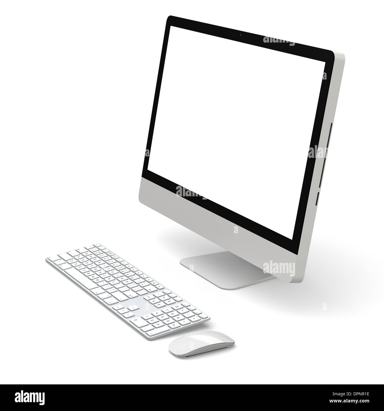 Modern desktop computer with white blank screen isolated on white ...