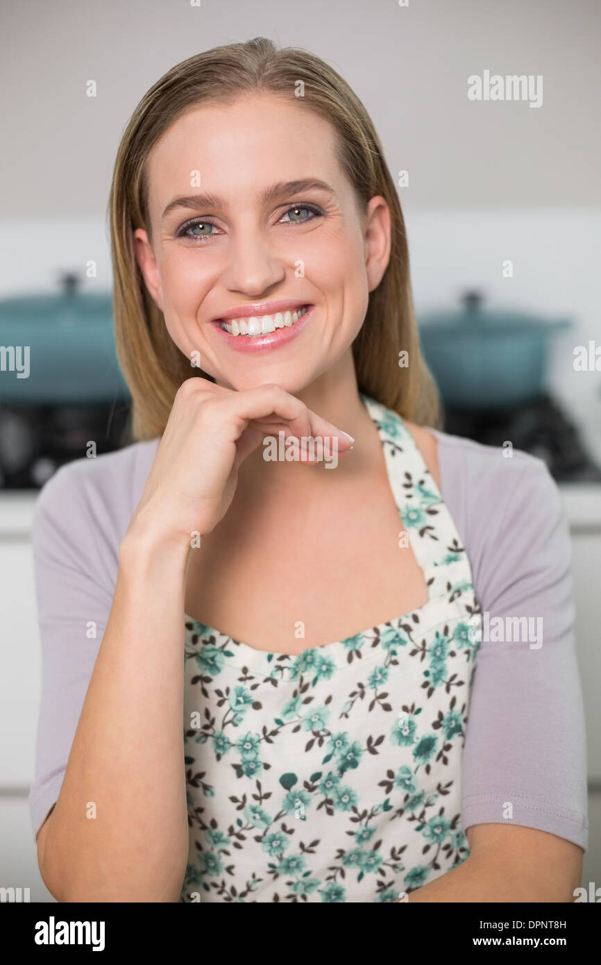 Happy gorgeous model sitting at table Stock Photo - Alamy