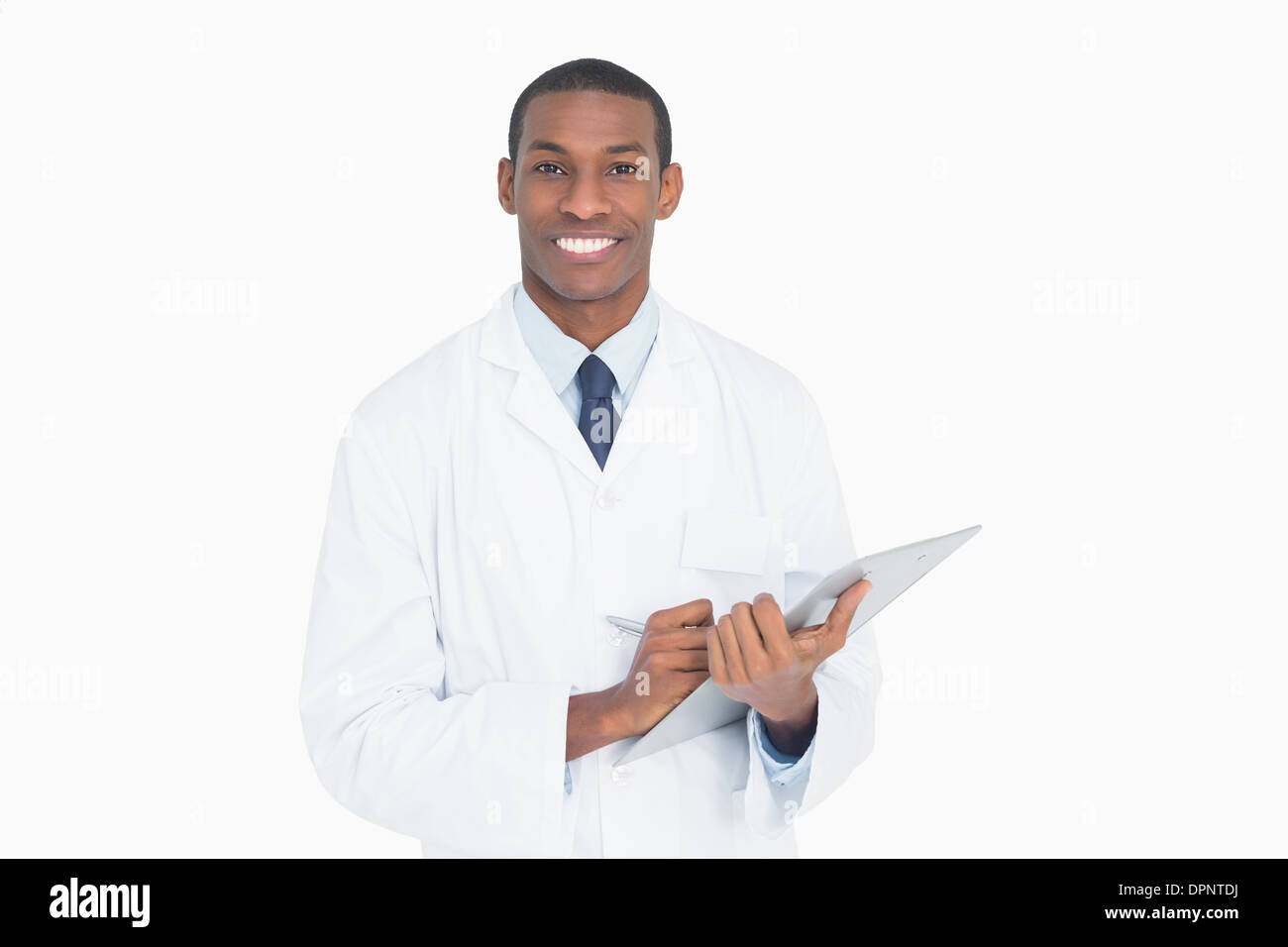 Portrait of a smiling male doctor with clipboard Stock Photo - Alamy