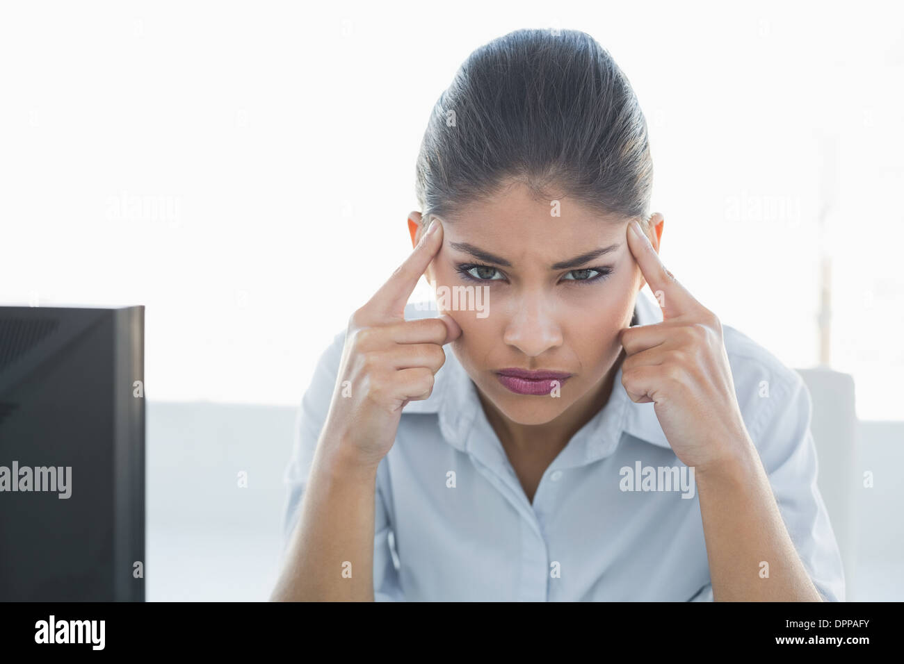 Woman headache from working computer hi-res stock photography and ...