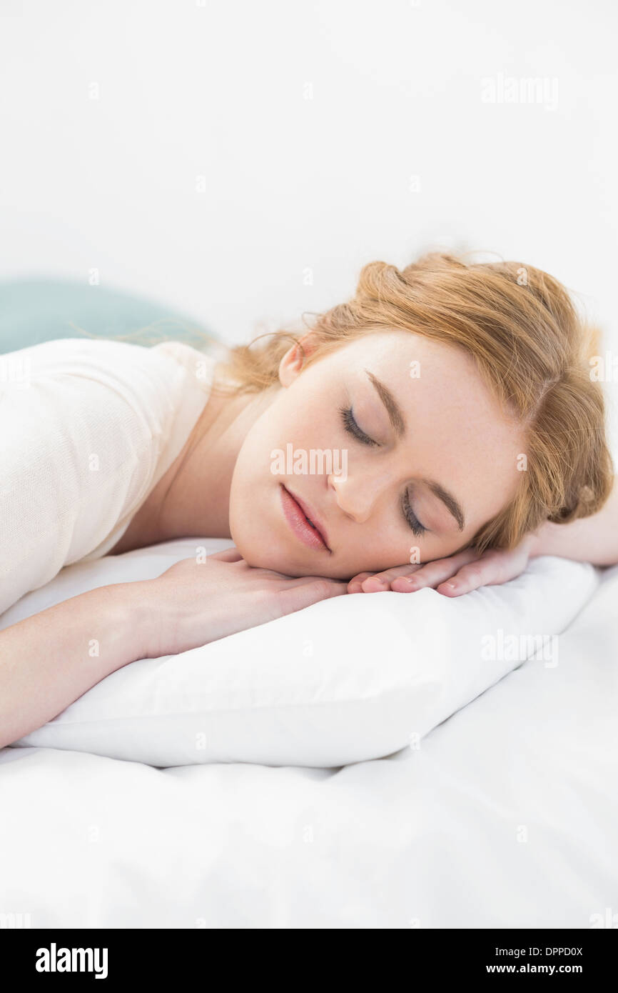 Close up of pretty woman sleeping in bed Stock Photo - Alamy