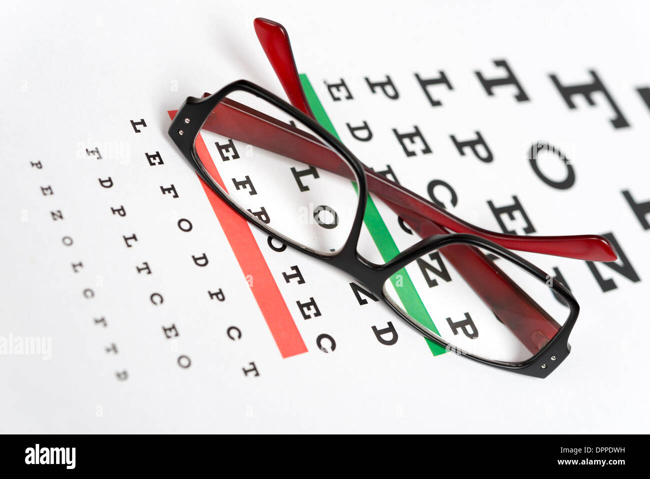 Eyeglasses on the eye chart background Stock Photo - Alamy