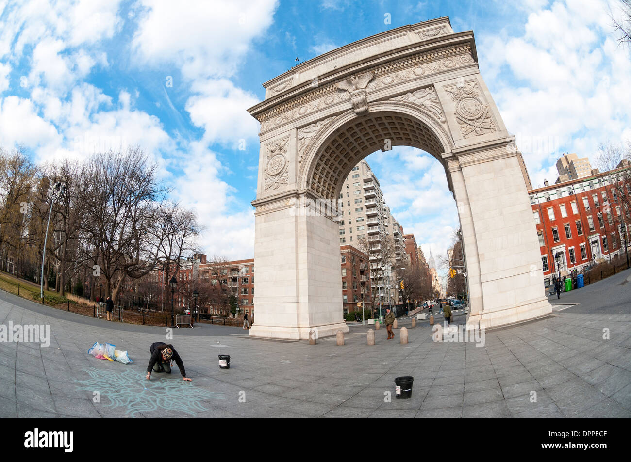 New York, NY - Artist- Busker drawing on the pavement in front of ...