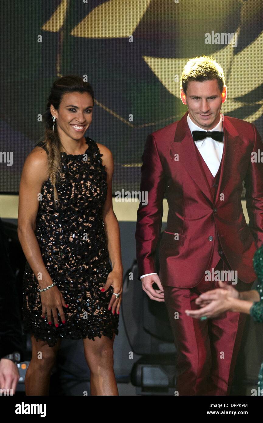 Zurich, Switzerland. 13th Jan, 2014. (L-R) Marta, Lionel Messi Football ...
