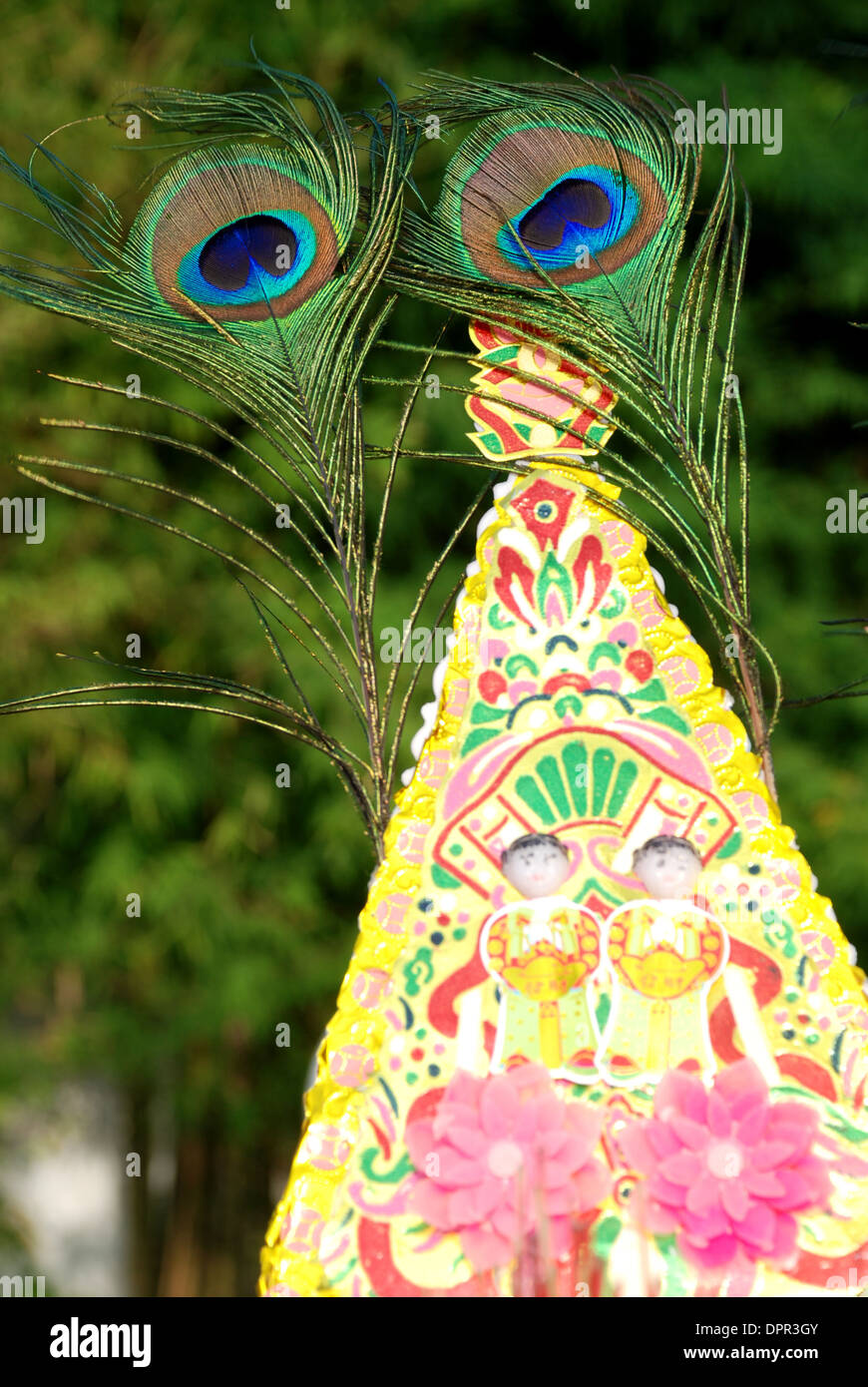 Chinese golden Flower with peacock feathers Stock Photo - Alamy