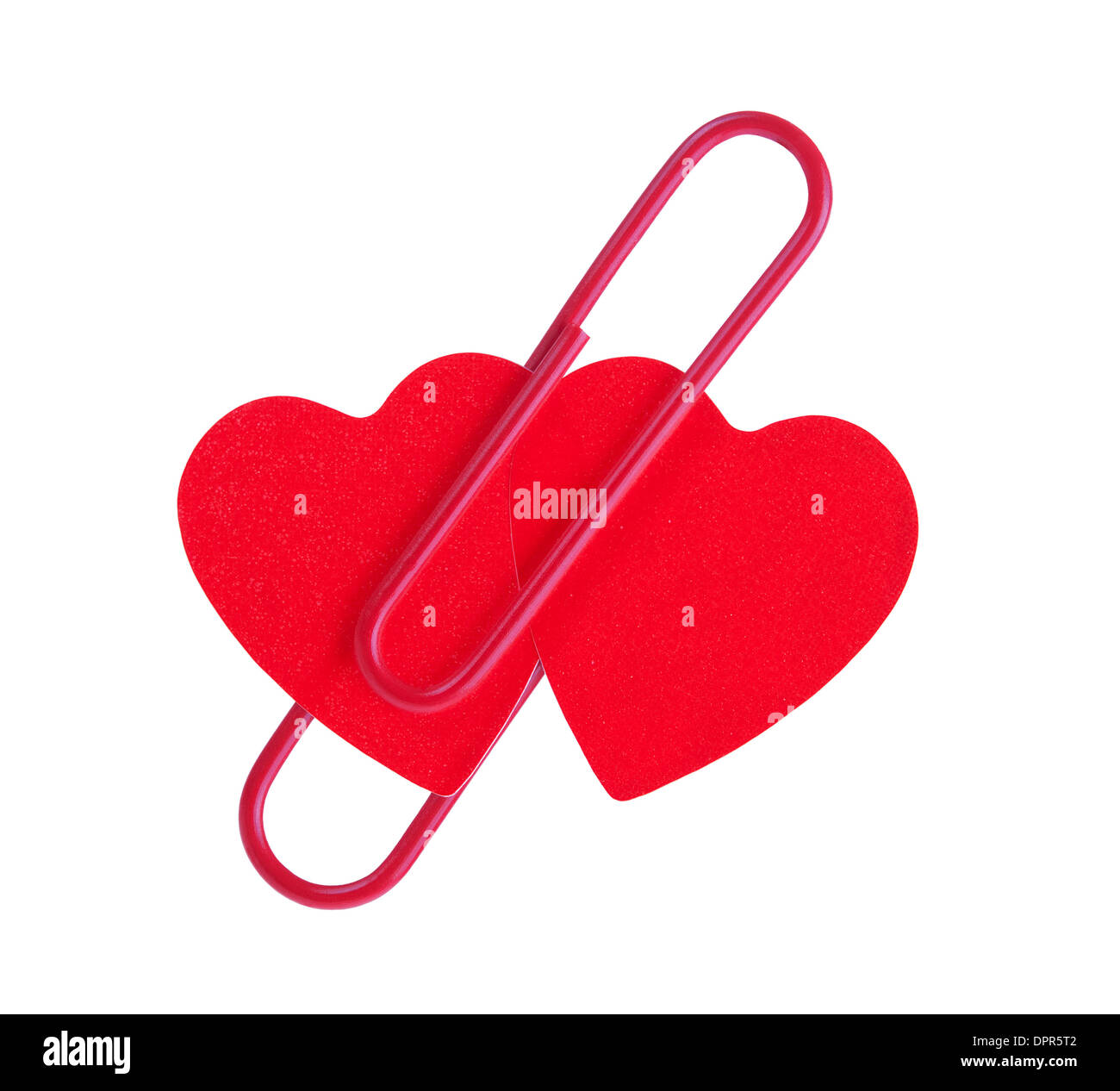 two red hearts pinned together isolated on white background Stock Photo ...