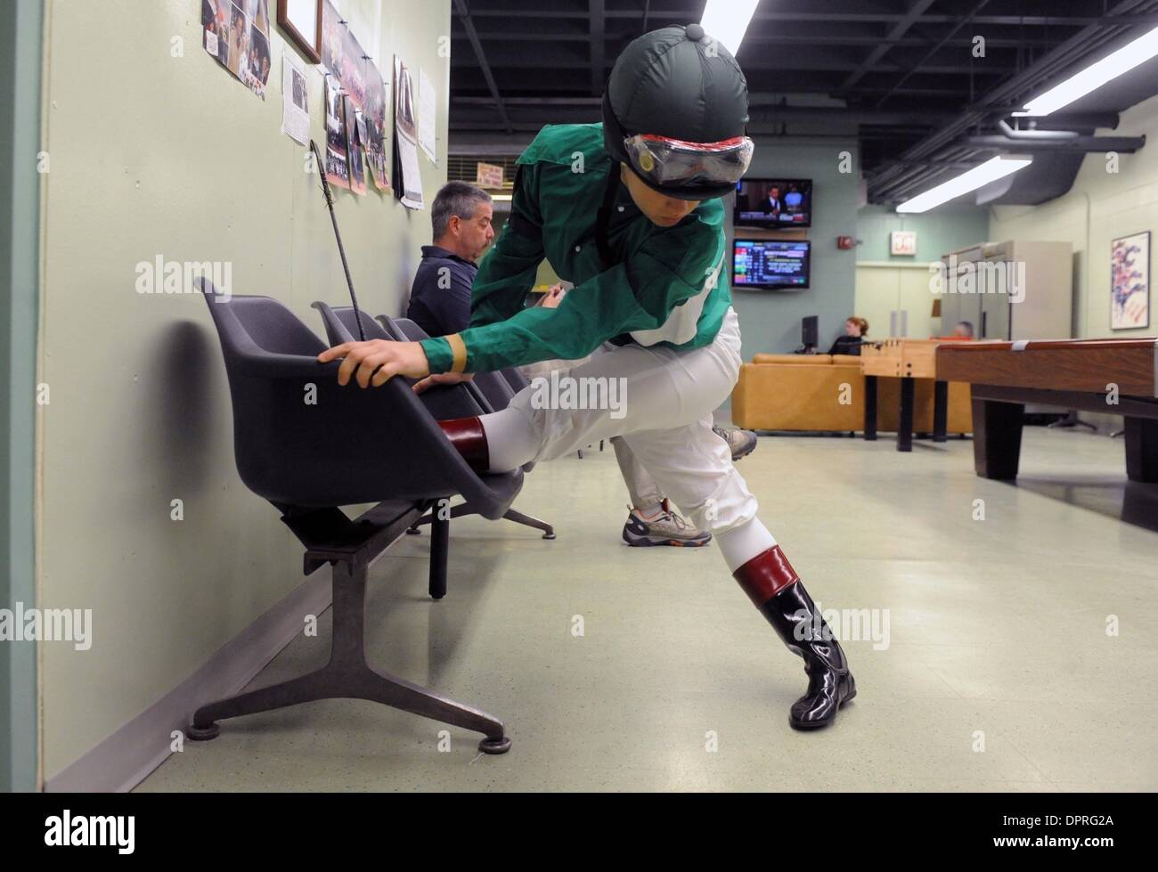 Mar 26, 2009 - Queens, New York, USA - Jockey MAYLAN STUDART stretching ...