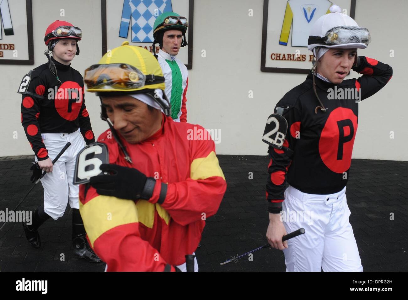 Mar 26, 2009 - Queens, New York, USA - Jockeys arrive to the paddock ...
