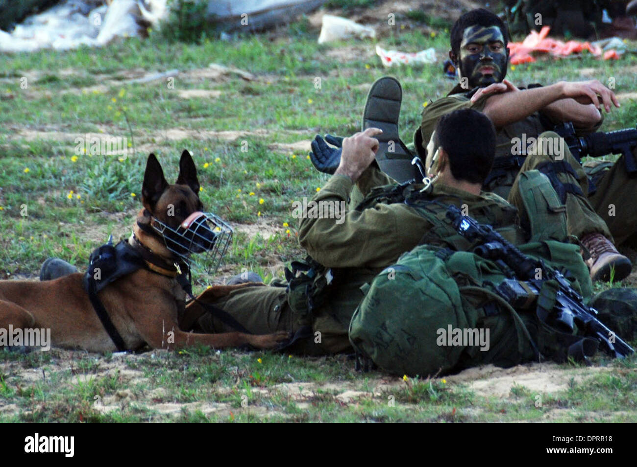 Jan 07, 2009 - Gaza, Israel - Israel army and search dogs relax after ...