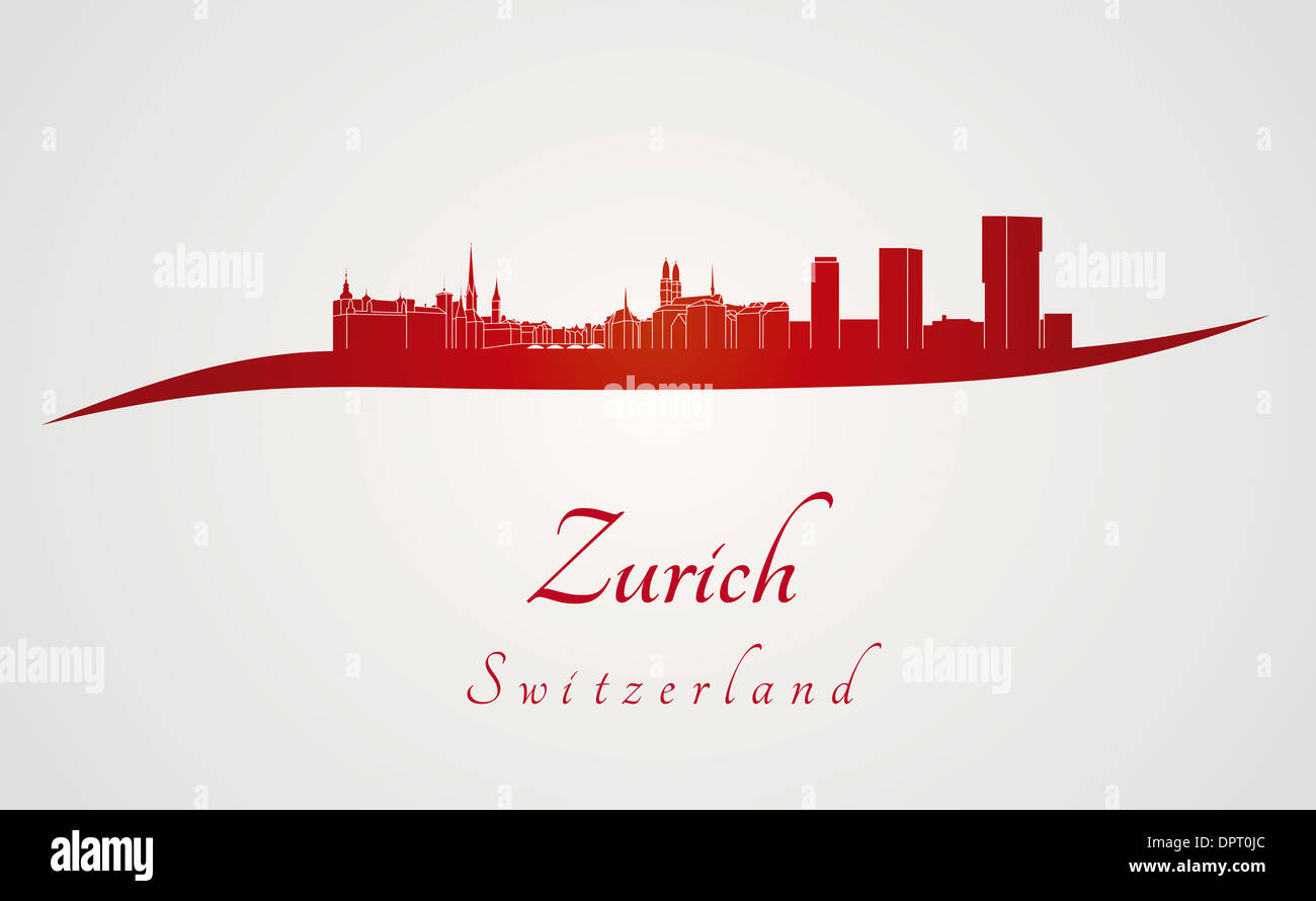 Zurich skyline in red and gray background Stock Photo - Alamy