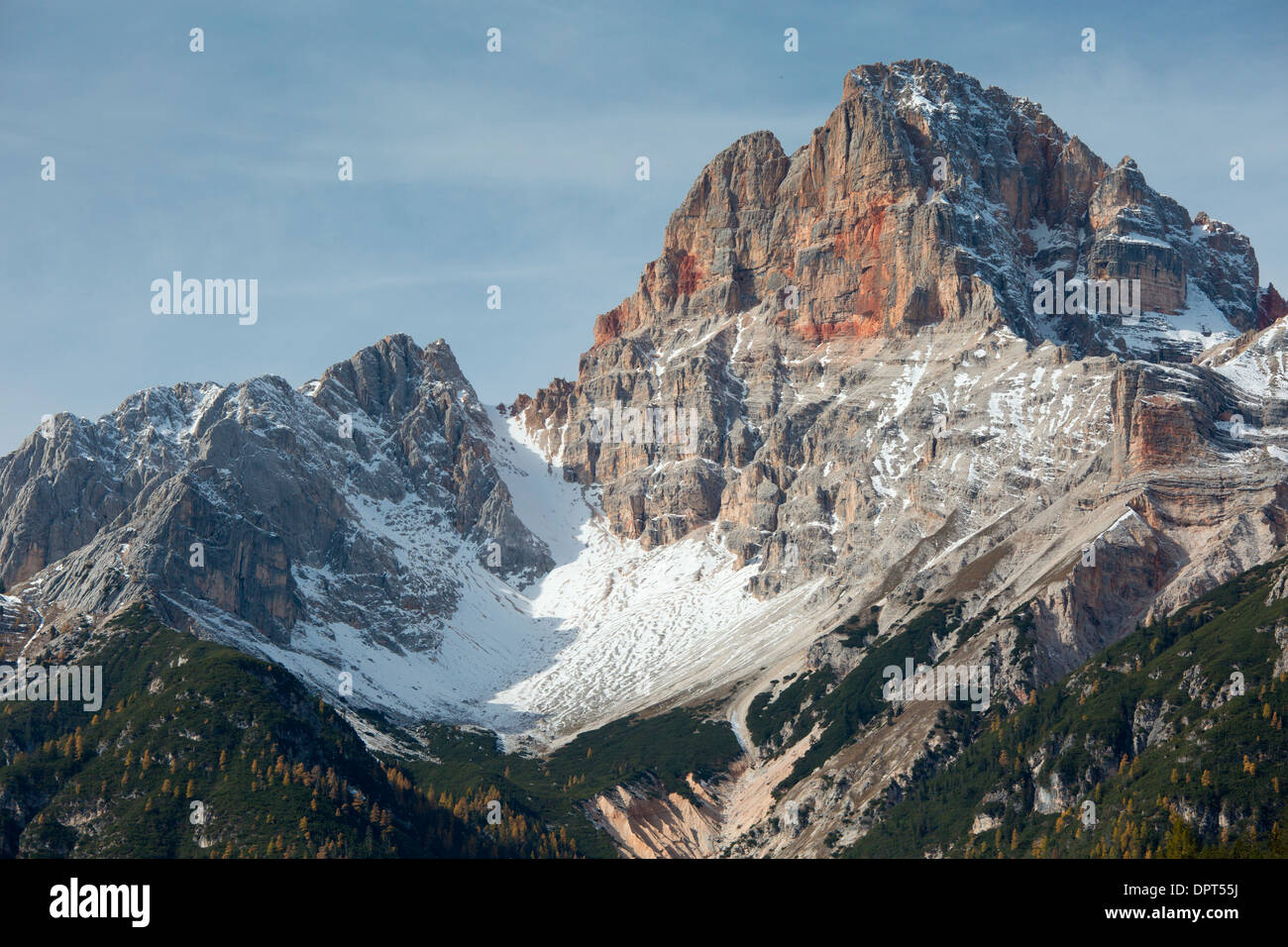 A high peak, Croda Rossa or Hohe Gaisl (3139m) , with a reddish high ...
