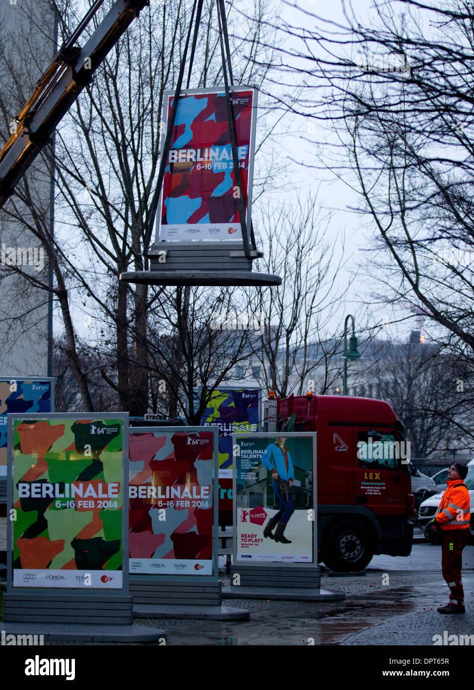 Berlin, Germany. 16th Jan, 2014. Berlinale billboards are installed at ...