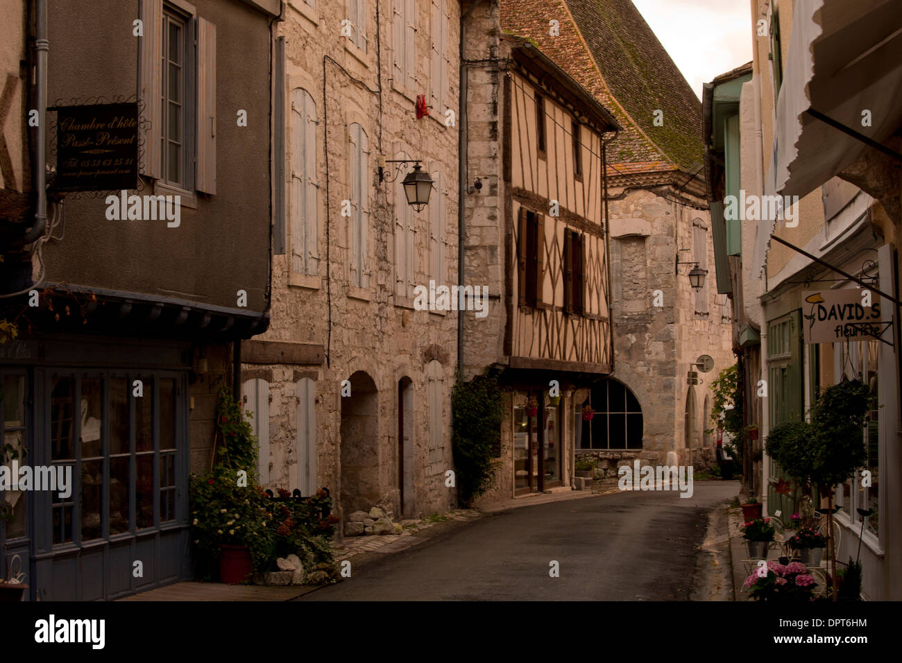 Medieval part-timbered houses in the old village of Issigeac, Dordogne ...