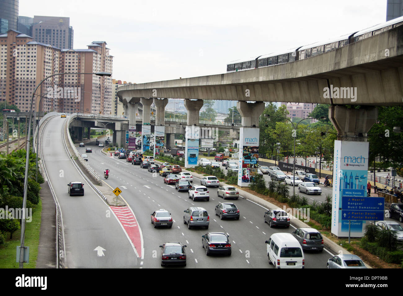 Kuala Lumpur car traffic and monorail Stock Photo - Alamy