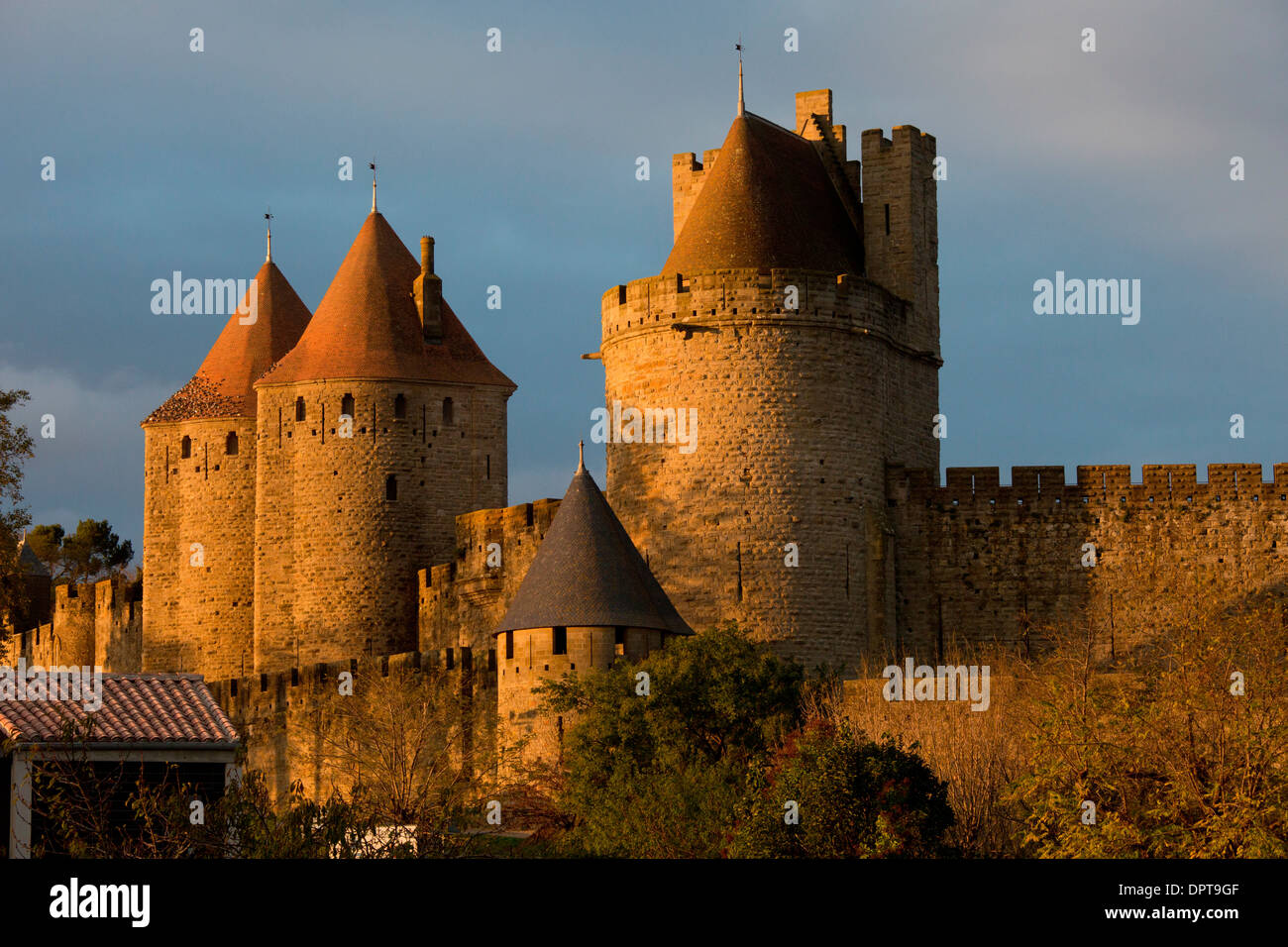 The medieval fortifications of the ancient citadel of Carcassonne ...
