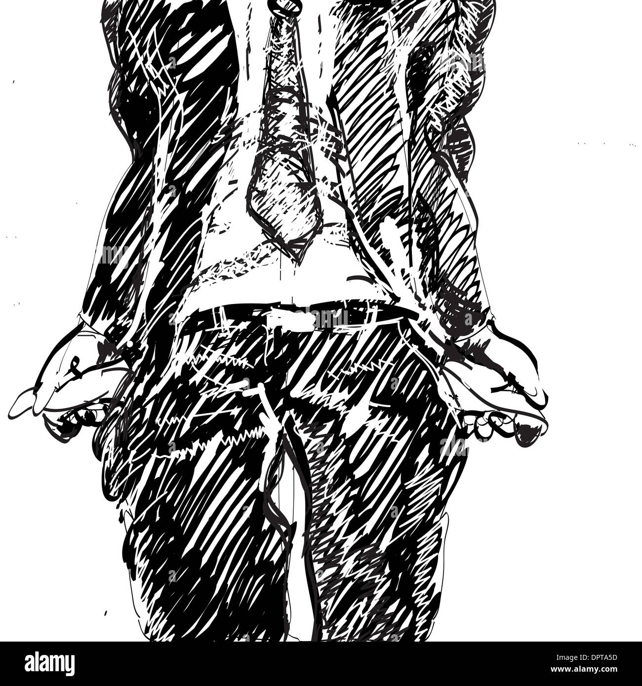 a man showing empty pockets, no money, sketch illustration Stock Photo ...