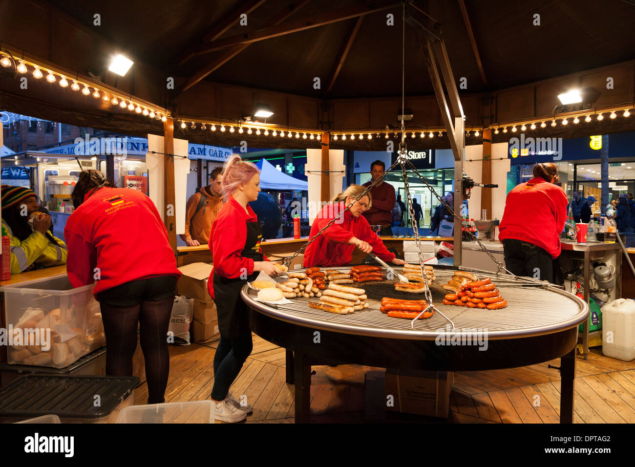 German sausage stall at tradition christmas street market Stock Photo ...