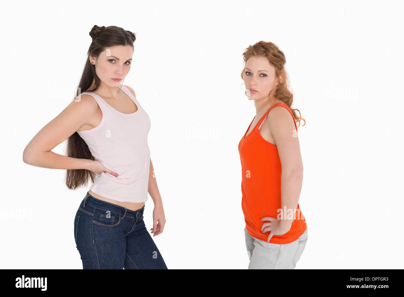 Unhappy female friends not talking after argument Stock Photo - Alamy