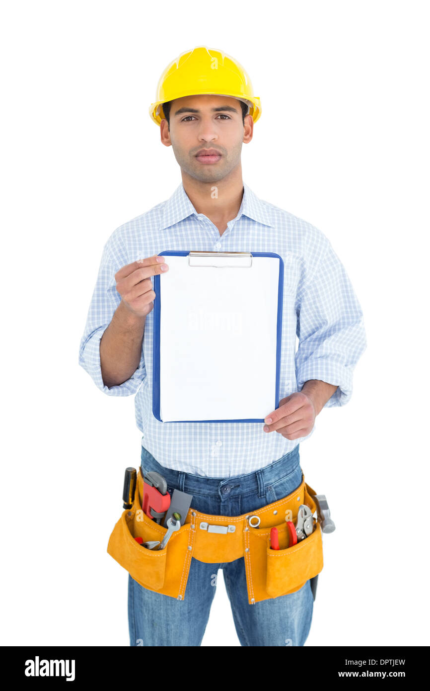 Serious handyman in yellow Cut Out Stock Images & Pictures - Alamy