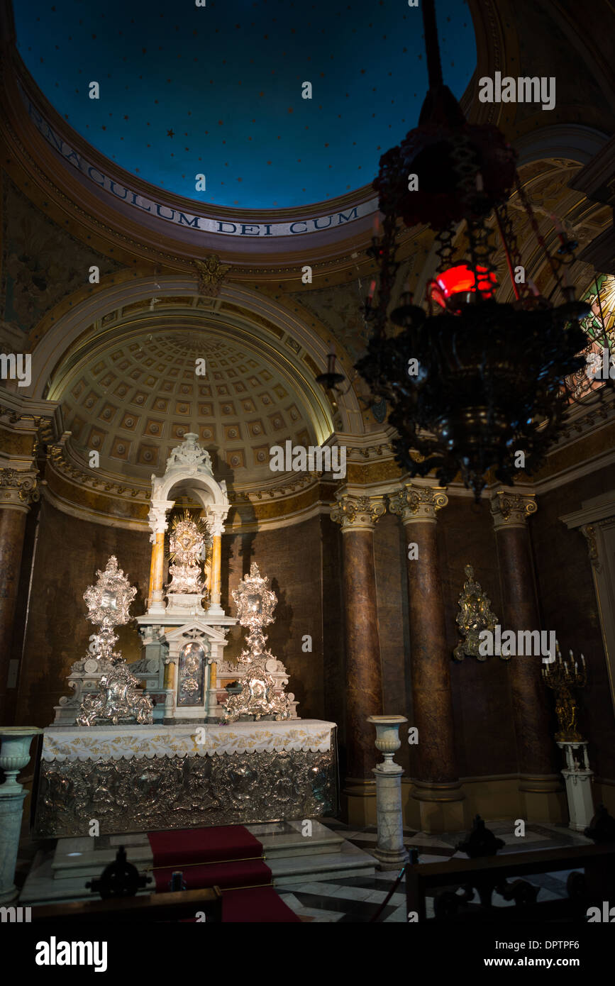 SANTIAGO, Chile - A small chapel with an ornate silver altar in the ...