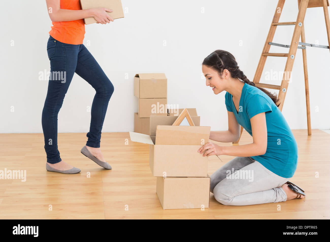 Two friends moving together in a new house Stock Photo - Alamy